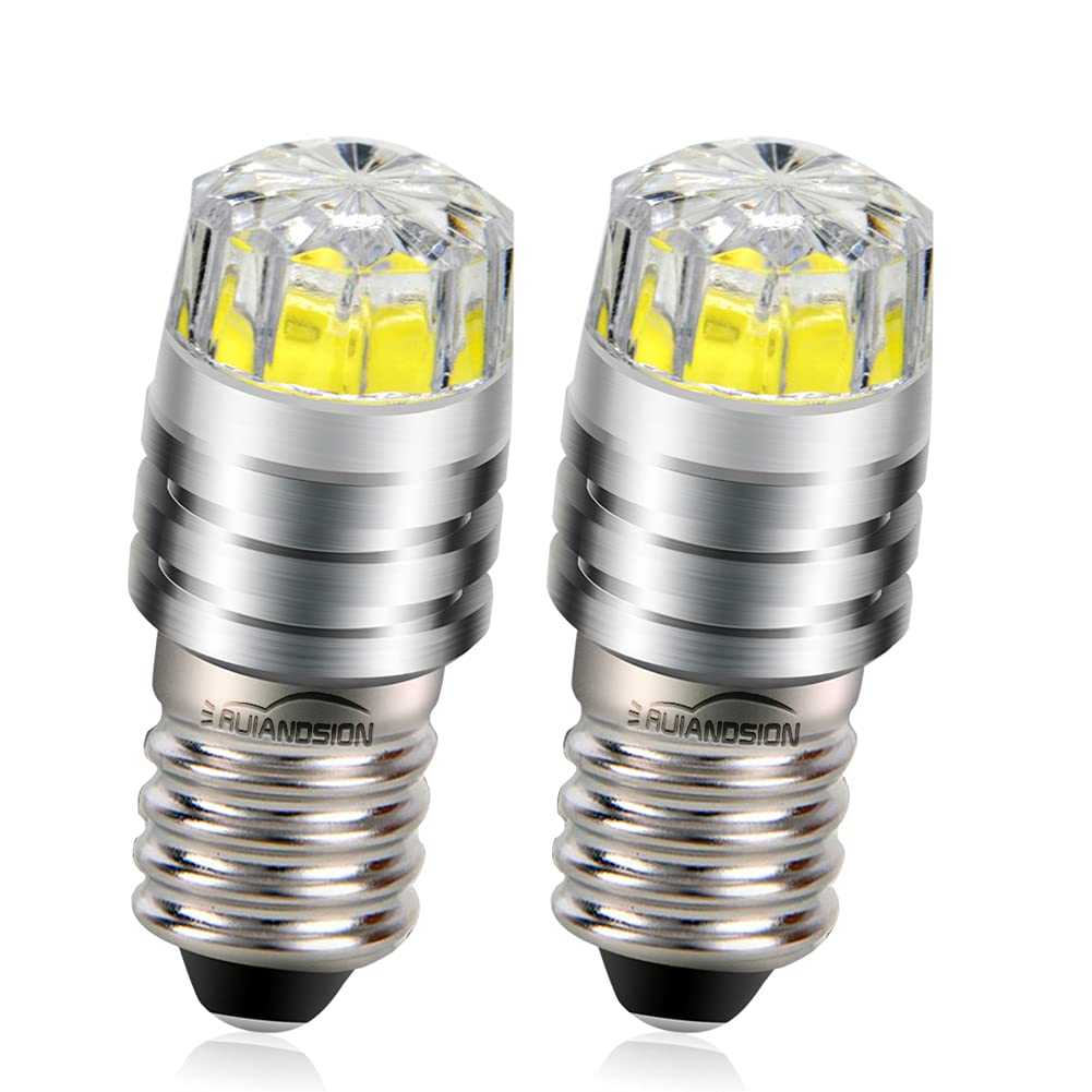 Ruiandsion 2pcs E10 Base LED Upgrade Bulb 3V COB 2W Replacement for Flashlights Torch Lights, White