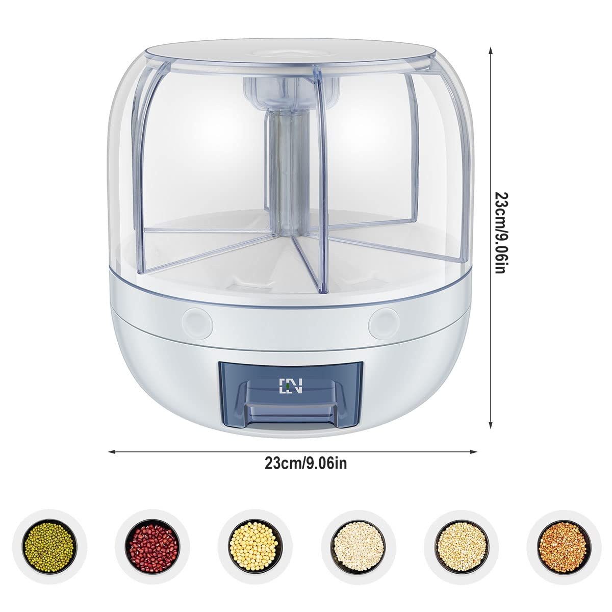 Janoiuc Dry Food Rice Storage Box, Food Grain Storage Container Large Capacity, Rotating Multi-Grid Durable Plastic Sealed Rice Storage Container with Lid 6kg Capacity for Household Kitchen Home (S)