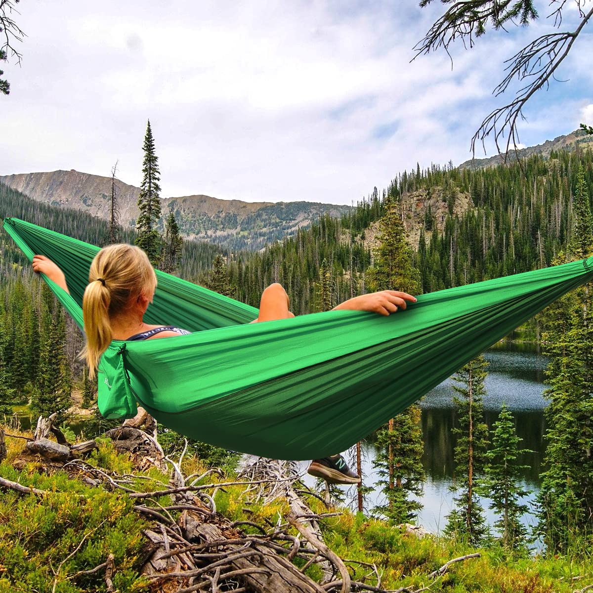Double Hammock, Camping Hammock with 2 Tree Straps(16+2 Loops), Two Person Hammocks with 210T Nylon Parachute Portable Lightweight Hammock for Backpacking, Outdoor, Beach, Travel, Hiking, Camping Gear