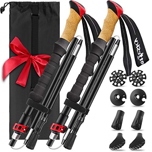 Folding Trekking Poles- 2 Pack Lightweight Aluminum Adjustable Hiking Poles-Walking Sticks with Quick Lock System - Upgrade Cork Handle-Professional Walking Poles for Men, Women and Children