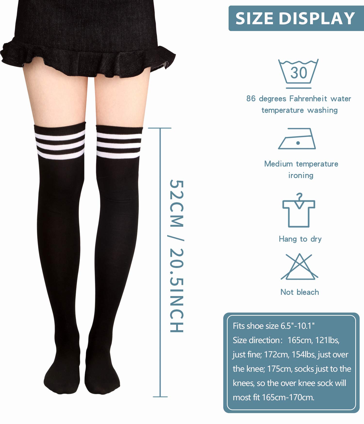 Dimore 5 Pairs Womens Thigh High Socks Over the Knee High Striped Stocking Boot Leg Warmer Long Socks for Daily Wear Cosplay