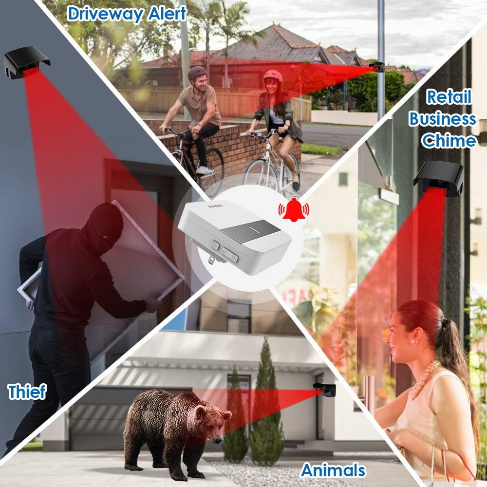 Driveway Alarm, easyreen Outdoor Weatherproof Motion Sensor Alarm & Detector Home Security Alert System with 650ft Wireless Long Range 58 Chimes 4 Level Volume (1 Set)