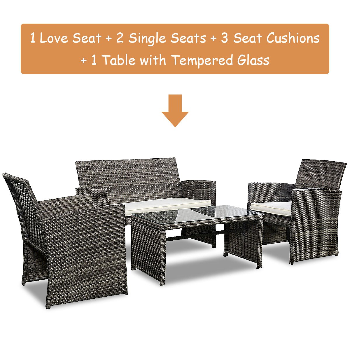 Tangkula AM0948HM Lawn Garden PE Rattan Wicker Furniture (Brown) 4 Piece Outdoor Patio Sofa Set