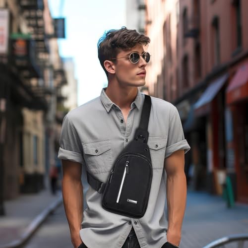 Gurislife Sling Bag for Men,Small Backpack Crossbody Bags,small Shoulder Bag With Reflective Strip Shoulder for Work Hiking and Daytrips,Black-903