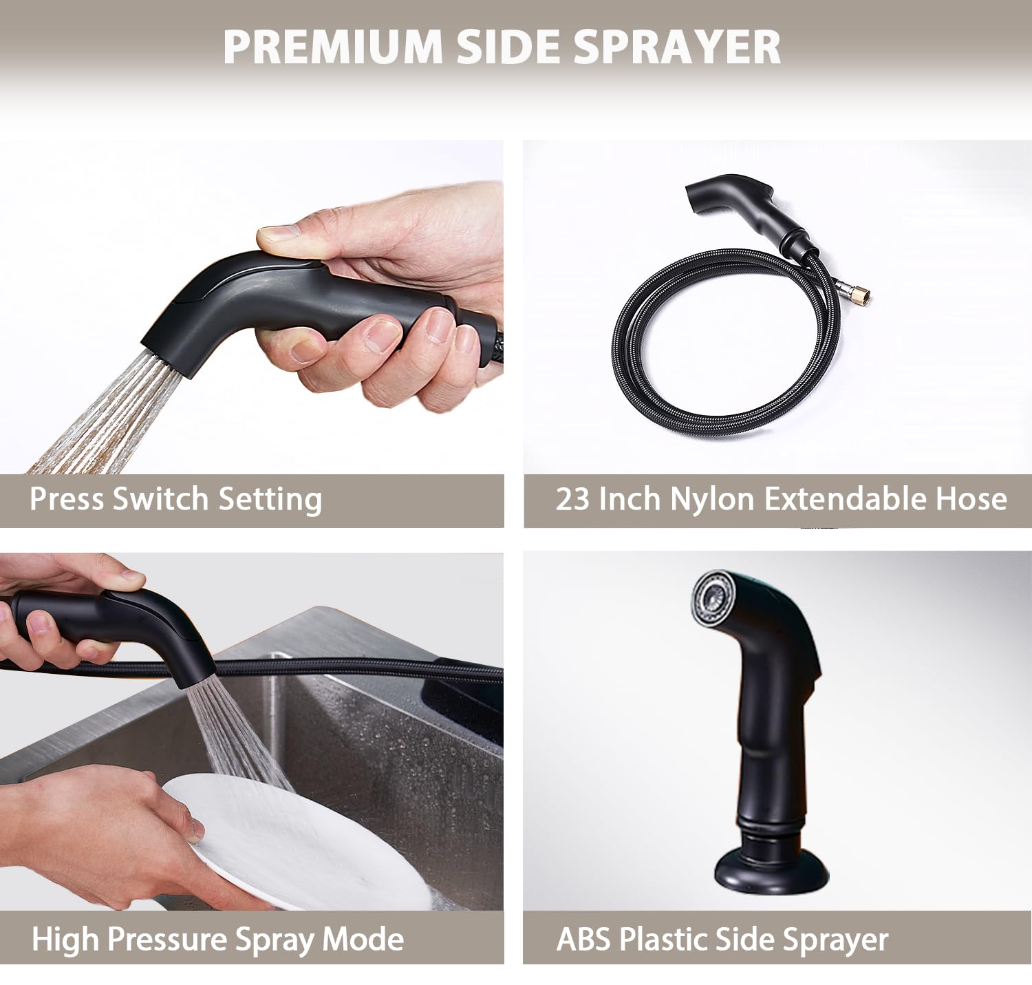 Kitchen Faucet with Sprayer, Black Kitchen Faucet, Matte Black Kitchen Sink Faucet, Stainless Steel Kitchen Sink Faucet with Side Sprayer, 3 or 4 Hole RV Utility Laundry Kitchen Faucets KMF028B