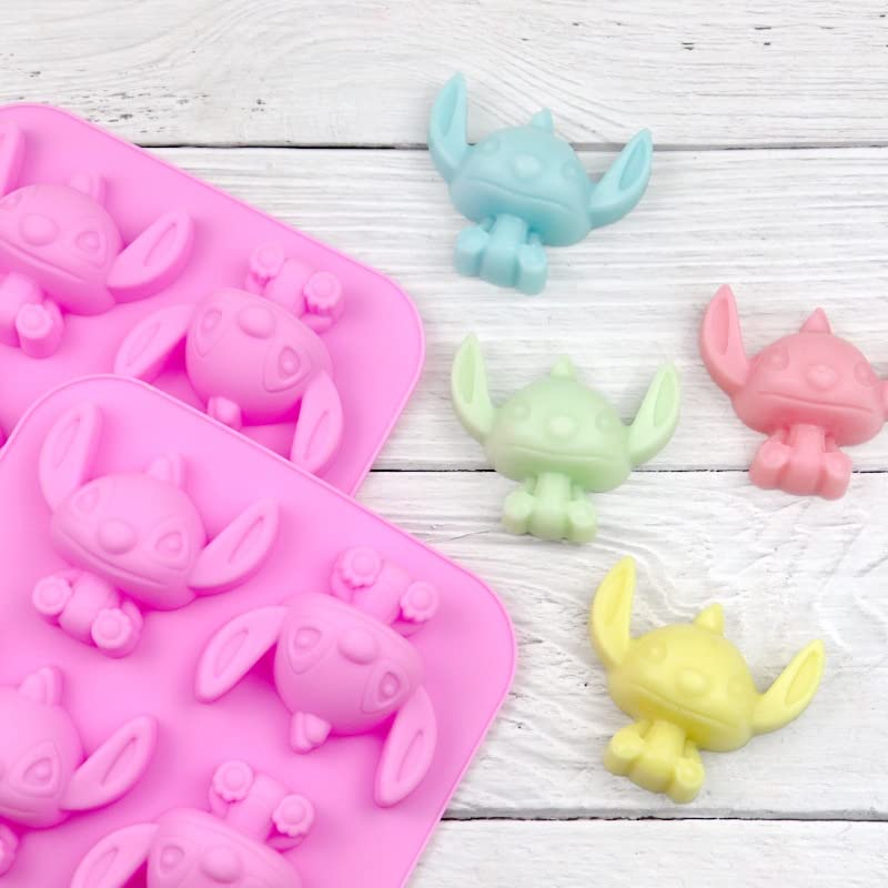 INKU 4 Cavity Lilo and Stitch Silicone Mold for DIY Fondant Candy Chocolate Molds DIY Cake Tray 3D Chocolates Hard Sweets Desserts Candles Drop Glue Decoration Birthday Party Cake Decor Candy Mold