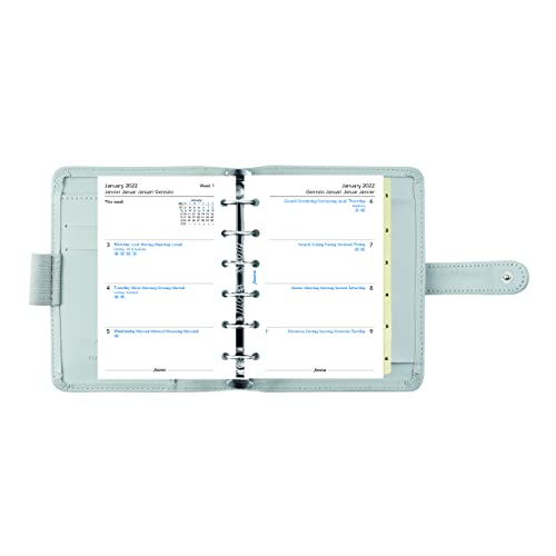 Filofax Saffiano Organizer, Pocket Size, Granite - Cross-Grain, Leather-Look, Six Rings, Week-to-View Calendar Diary, Multilingual, 2022 (C028812-22)