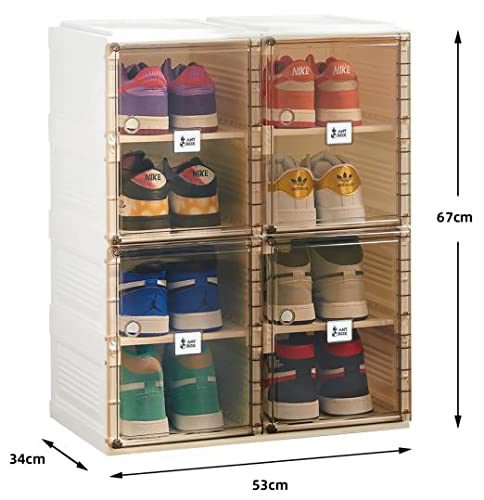 MAYIBOX Shoe Cabinet 2-20 Grid Stackable Transparent Folding Shoe Box Plastic Storage Box Storage 2-40 Pairs of Shoes (2 Rows 8 grids)