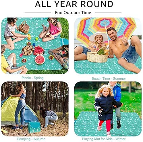 FUMISO Picnic Blanket, 80''x59'' Extra Large Beach Blanket, Waterproof & Sand-Free Mat for 4-6 Adults' Camping, Hiking & Picnics (Blue, Bubble)