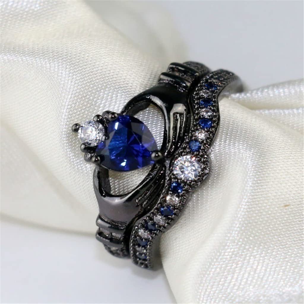 Heart Cut Black Bridal Crown Irish Claddagh Ring 8 Not a defect Medium