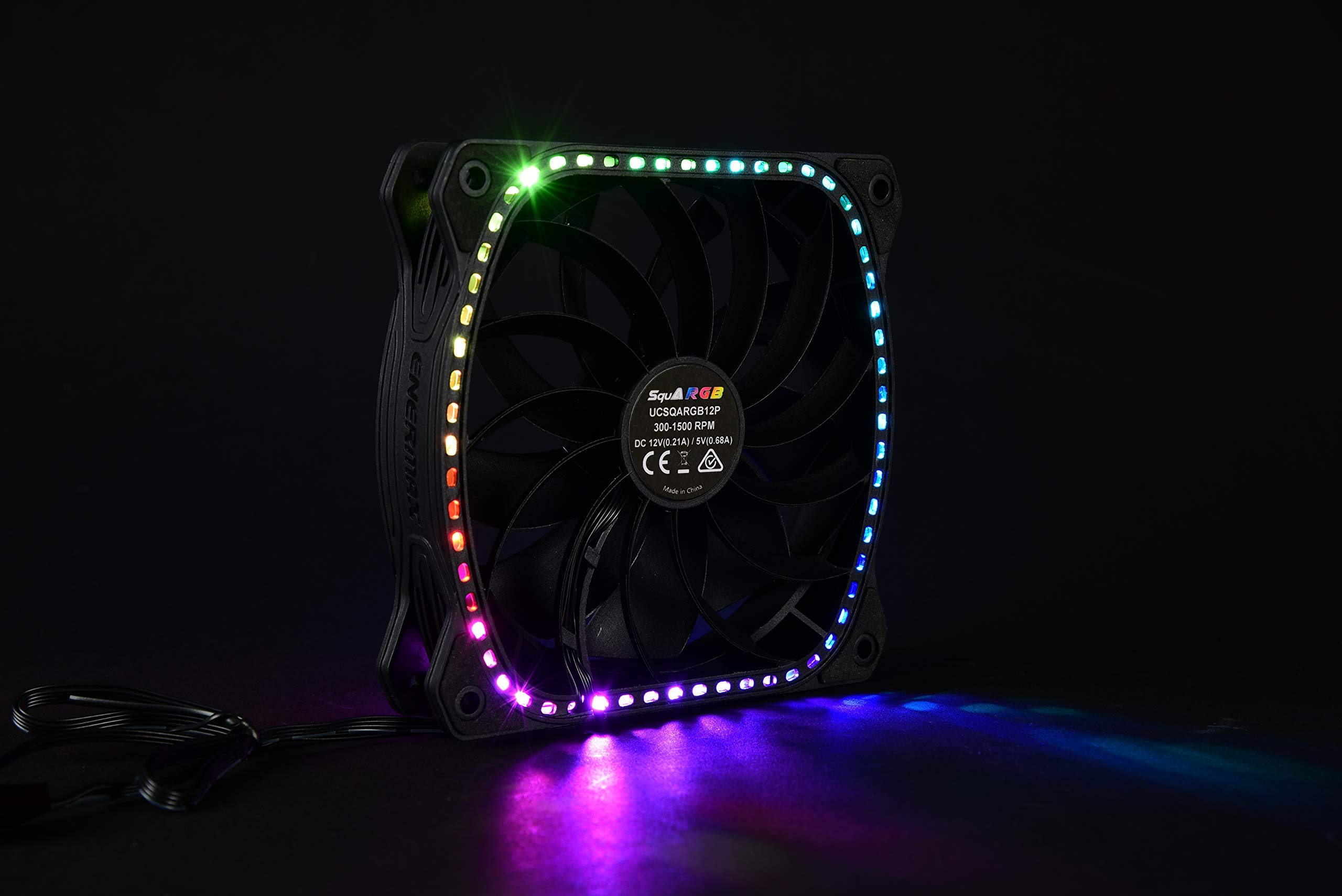 Enermax Squa RGB PWM 120mm Case Fan, Addressable RGB Sync Via Motherboard/Control Box, 3 Fan Pack- Black; UCSQARGB12P-BP3