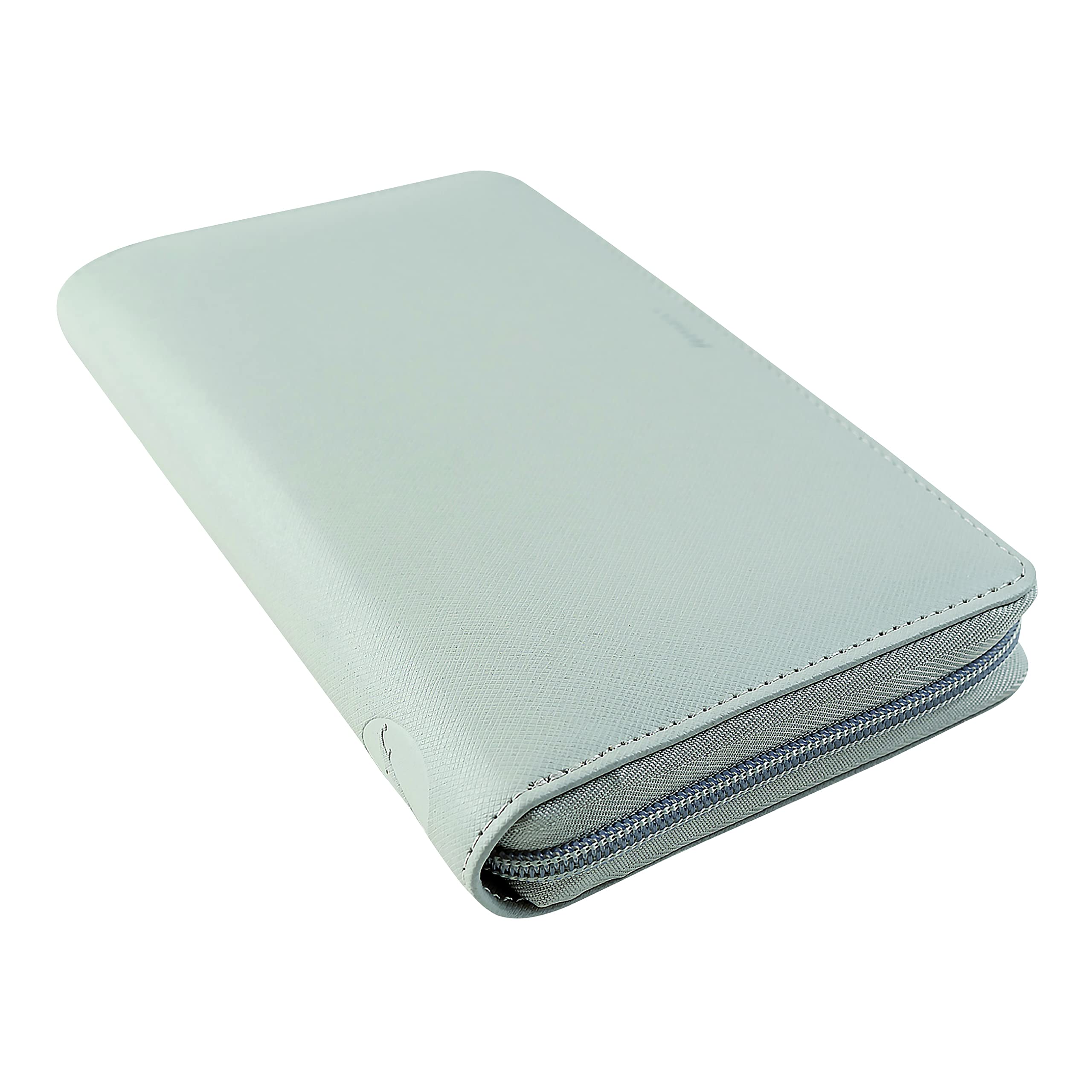 Filofax Saffiano Zip Organizer, Personal Compact Size, Granite - Cross-Grain, Leather-Look, Six Rings, Week-to-View Calendar Diary, Multilingual, 2022 (C028808-22)