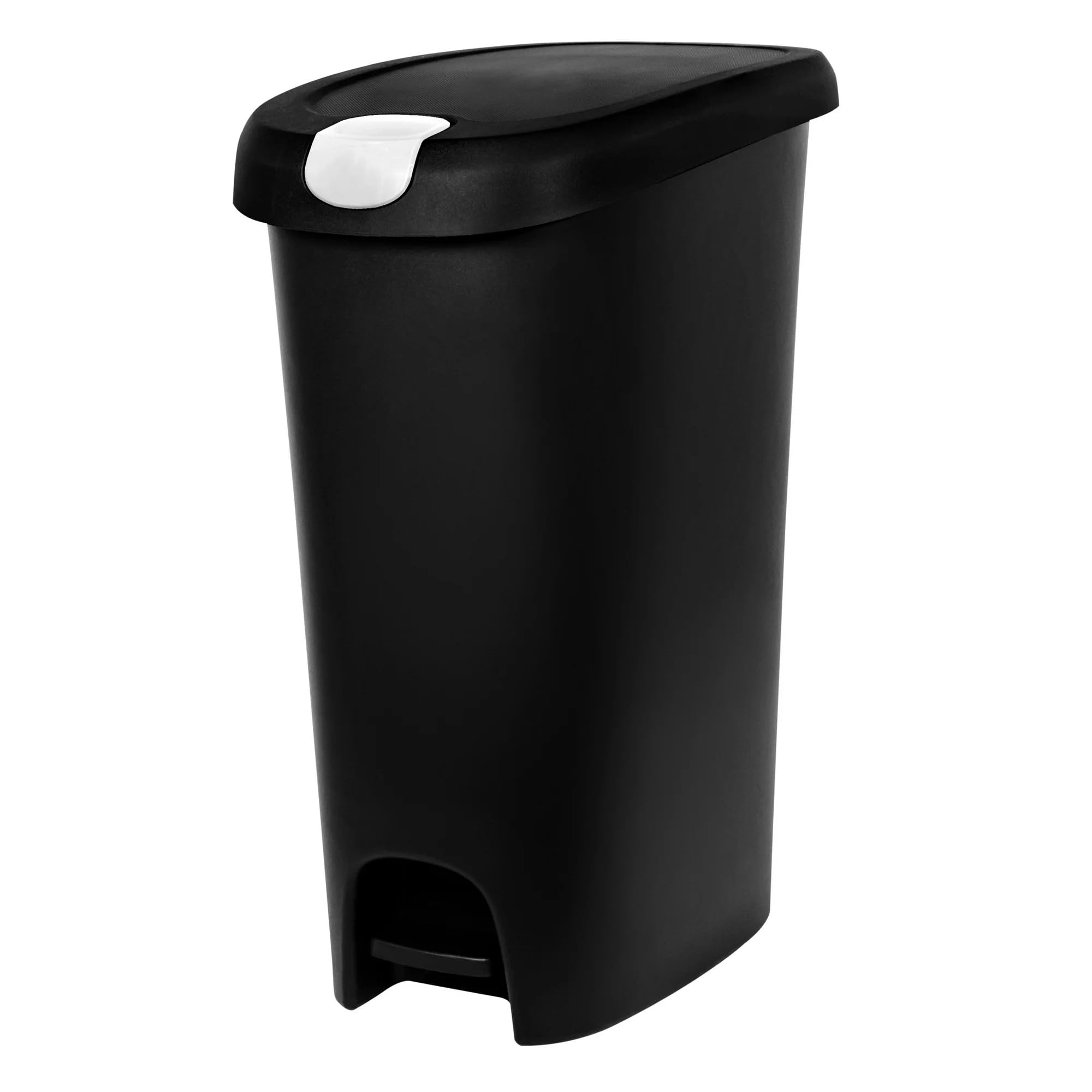 EyiduoQ 12 Gallon Trash Can, Plastic Slim Lockable Kitchen Trash Can, Black Plastic