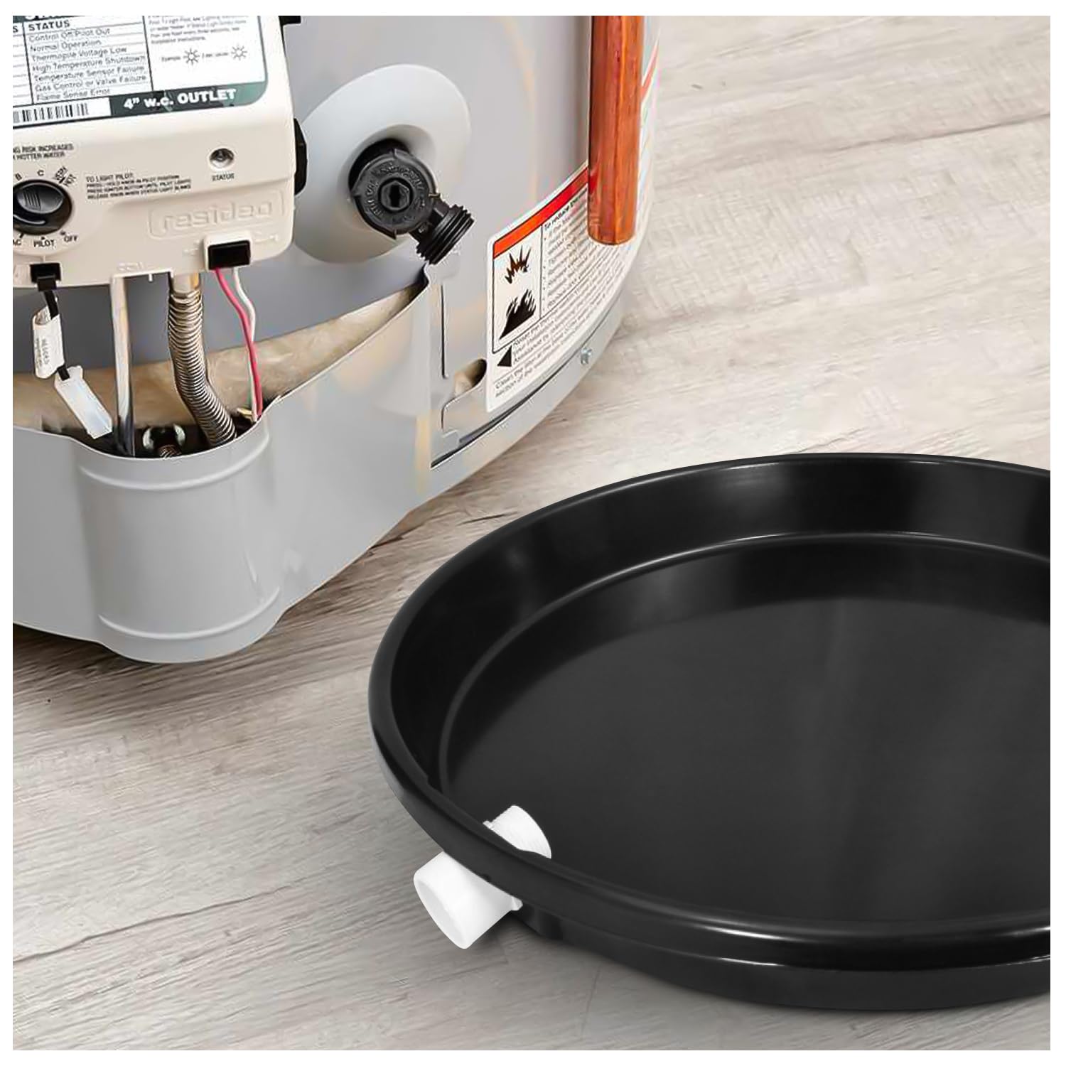 Everflow PWHP28 Plastic Water Heater Drain Pan with 1 in. - 1-1/2 in. PVC Fitting, 28 in. Diameter Black