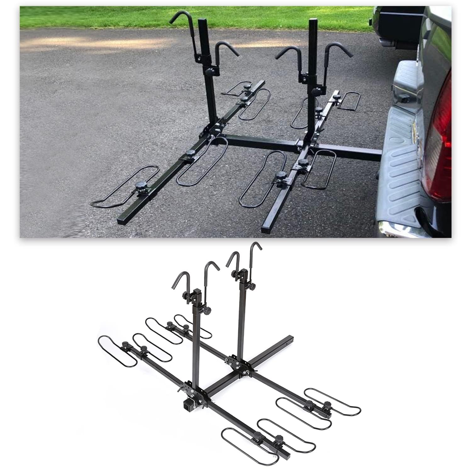 ECOTRIC Rack Hitch Mounted 4 Bikes Platform Style Foldable Bicycles Carrier for Cars Trucks SUV with 2" Hitch 200 Lbs Total