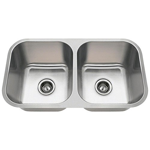 MR Direct 3218a Stainless Steel 3218A-18 Undermount 32-1/4 in. Double Bowl Kitchen Sink, 18 Gauge