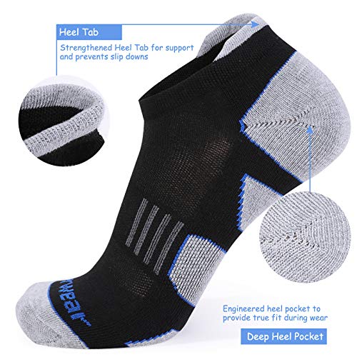Enerwear 8P Unisex Arch Support Athletic Running Low Cut Sport Socks (7-8.5, Black-Blue Grey Stripe)