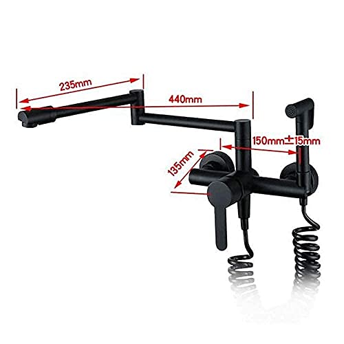 Kitchen Faucet Brass 3-Axis Rotate Foldable with Pull Out Sprayer Wall Mounted Single Handle Mixer Tap,Black