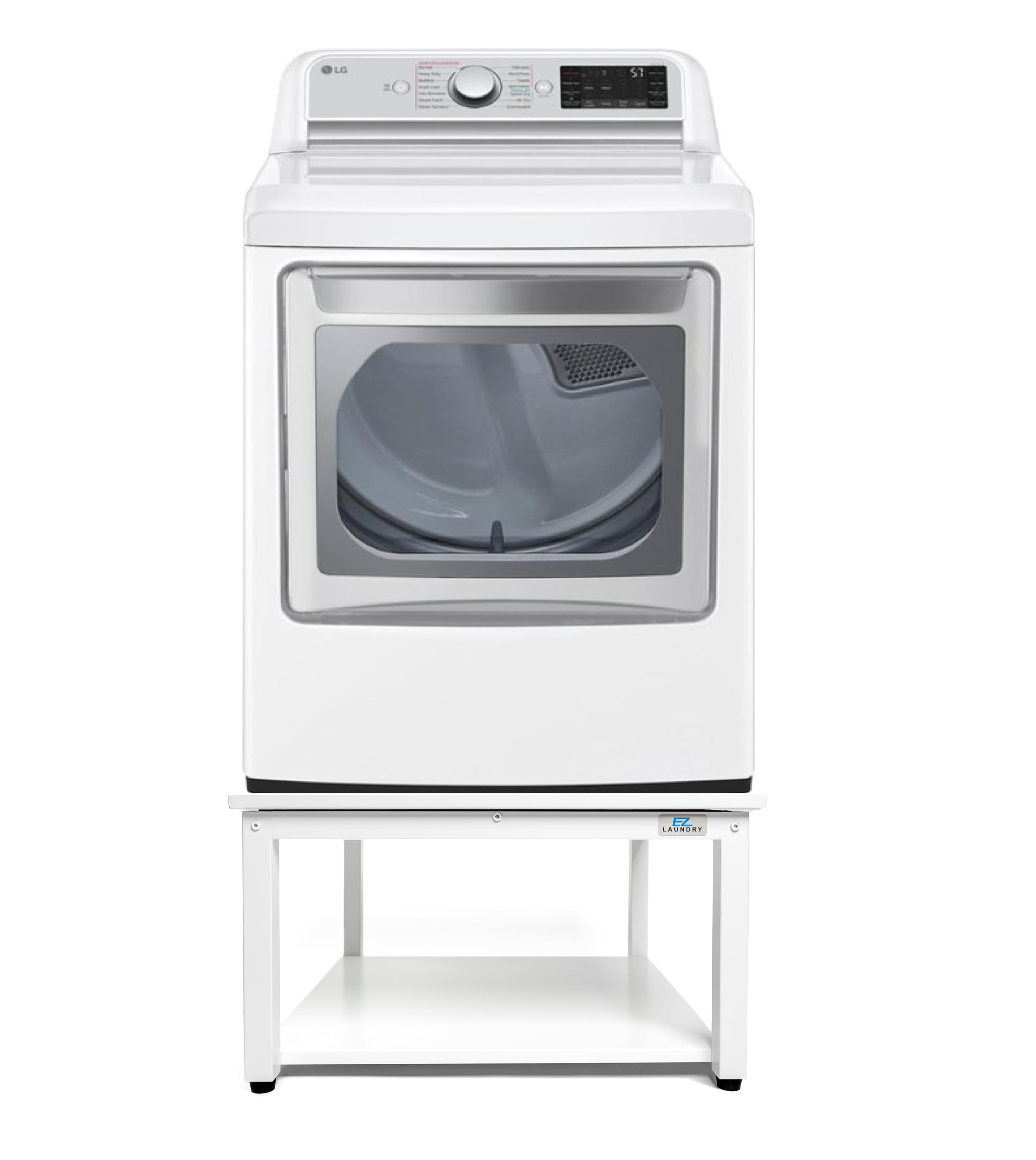EZ Laundry | Upgraded 29β Universal Laundry Pedestal β 700lbs Capacity, Raises 16β with Built-in Drain Pan + Hose, Adjustable Feet, Anti-Vibration, Steel & Storage Shelf for Washer & Dryer (White)