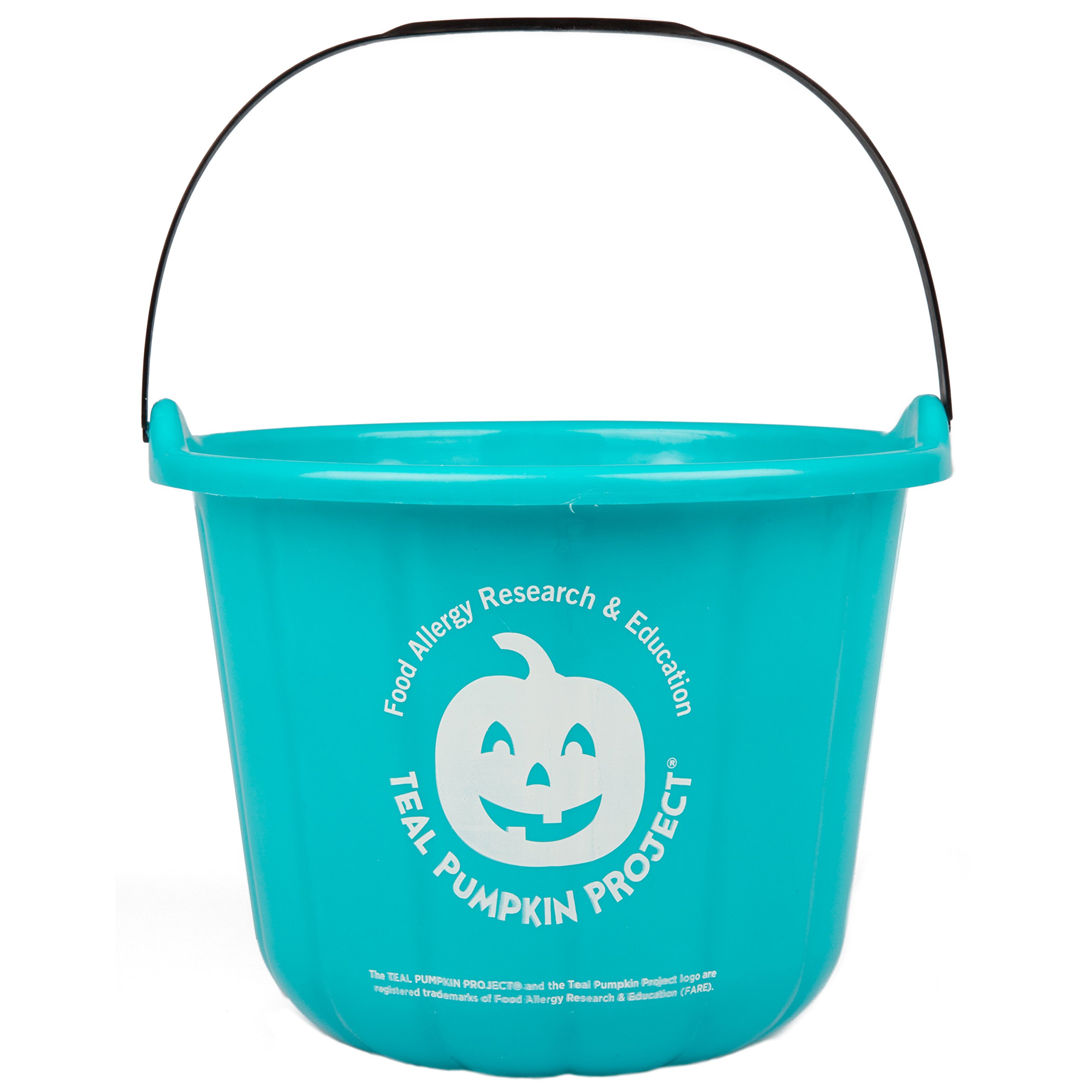 Teal Pumpkin Halloween Trick or Treat Bucket 8.5 in (1 Pack)-Official Teal Pumpkin Project Allergy-Friendly Candy Pail Accessory and Party Decoration Supplies, Haunted House Plastic Bowl w Handle