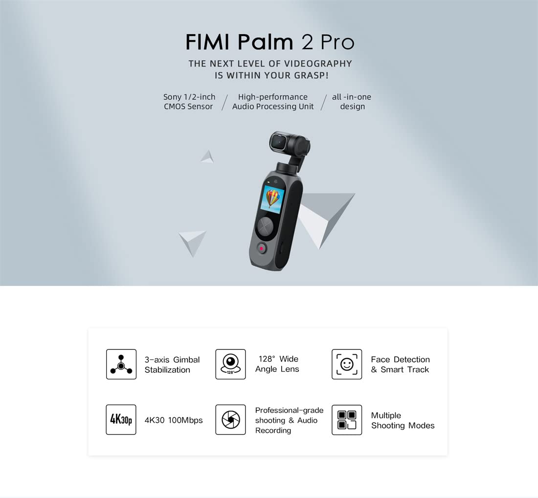 FIMI Palm 2 Pro 3-axis Handheld Gimbal 1/2 Inch Sensor 4K 30fps 160 Minute Mechanical stabilization FIMI Original Pocket Gimbal
