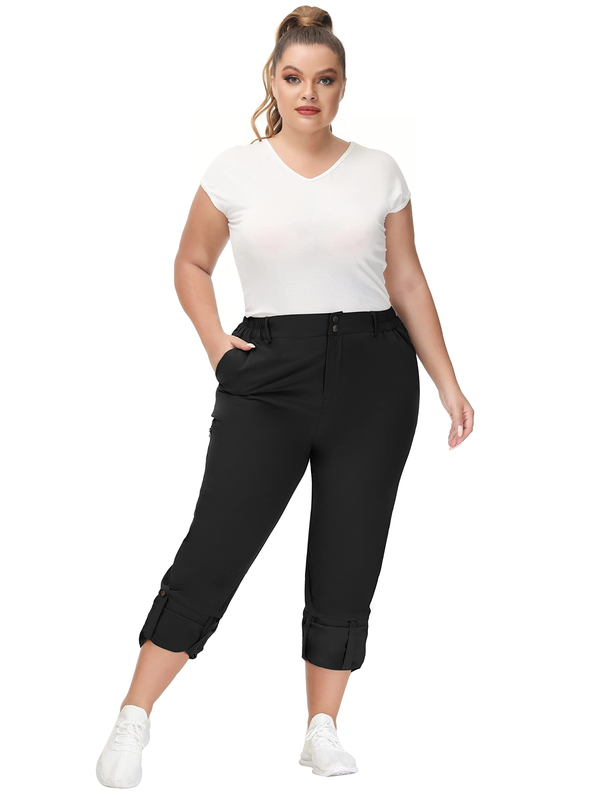 Hanna Nikole Black Work Pants for Women Plus Size Lightweight Waterproof Straight Leg Golf Pants 22 Plus
