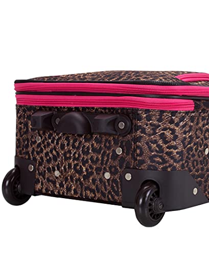 Rockland Jungle Softside Upright Luggage, Pink Leopard, 4-Piece Set (14/29/24/28)