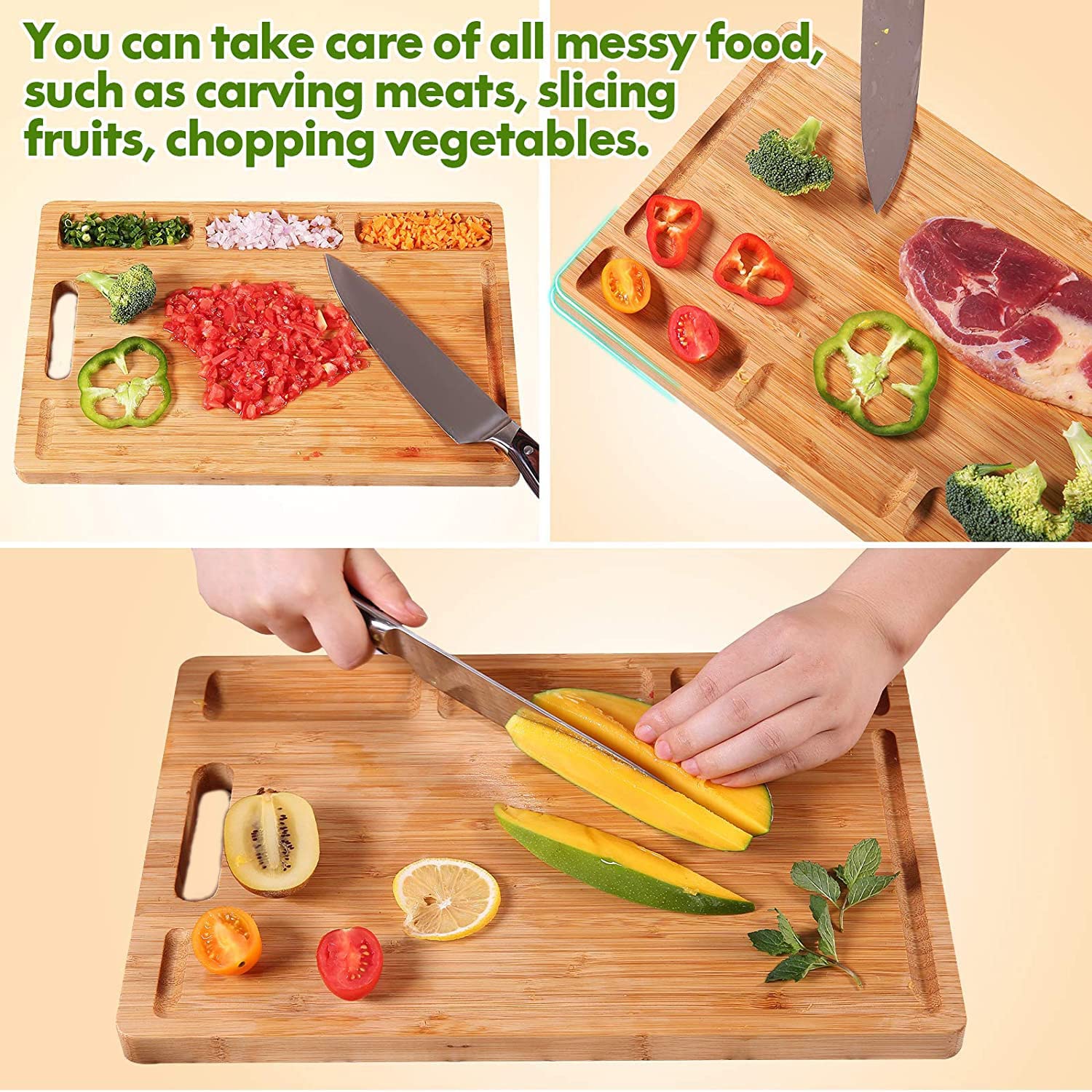 InnoStrive Cutting Board 100% Organic Bamboo Cutting Board For Kitchen Durable Chopping Board For Meats Bread Fruits With Deep Juice Croove…