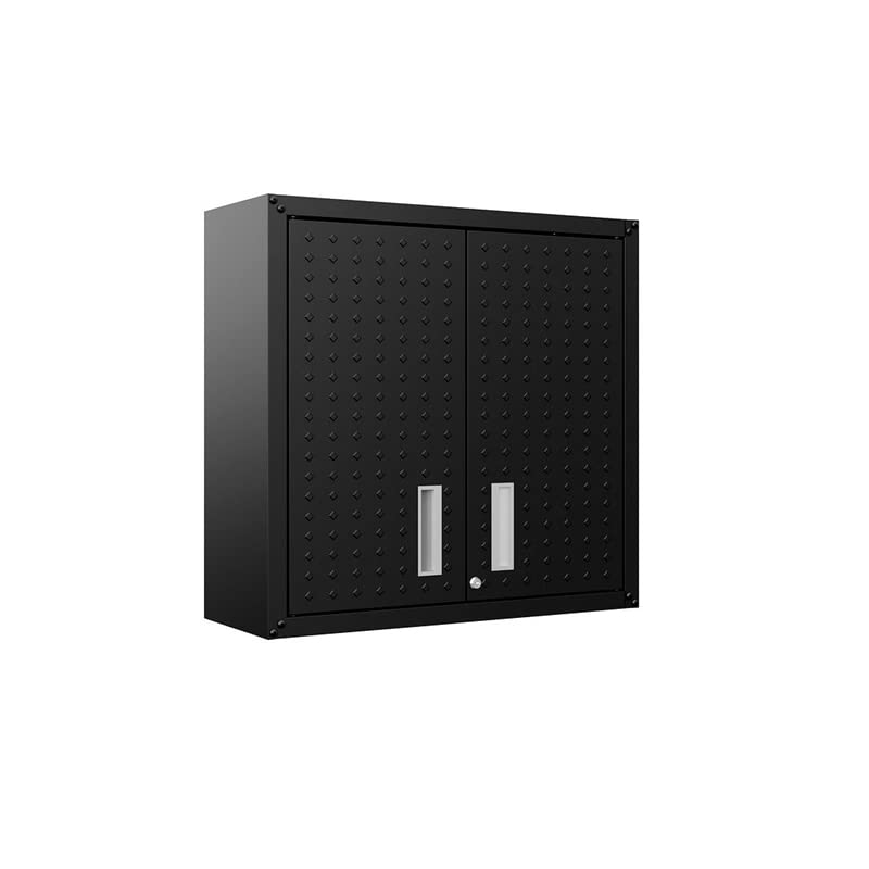 Pemberly Row Space Saving Metal 2 Piece Garage Storage Set with 2 Door Floating Cabinets in Charcoal Grey