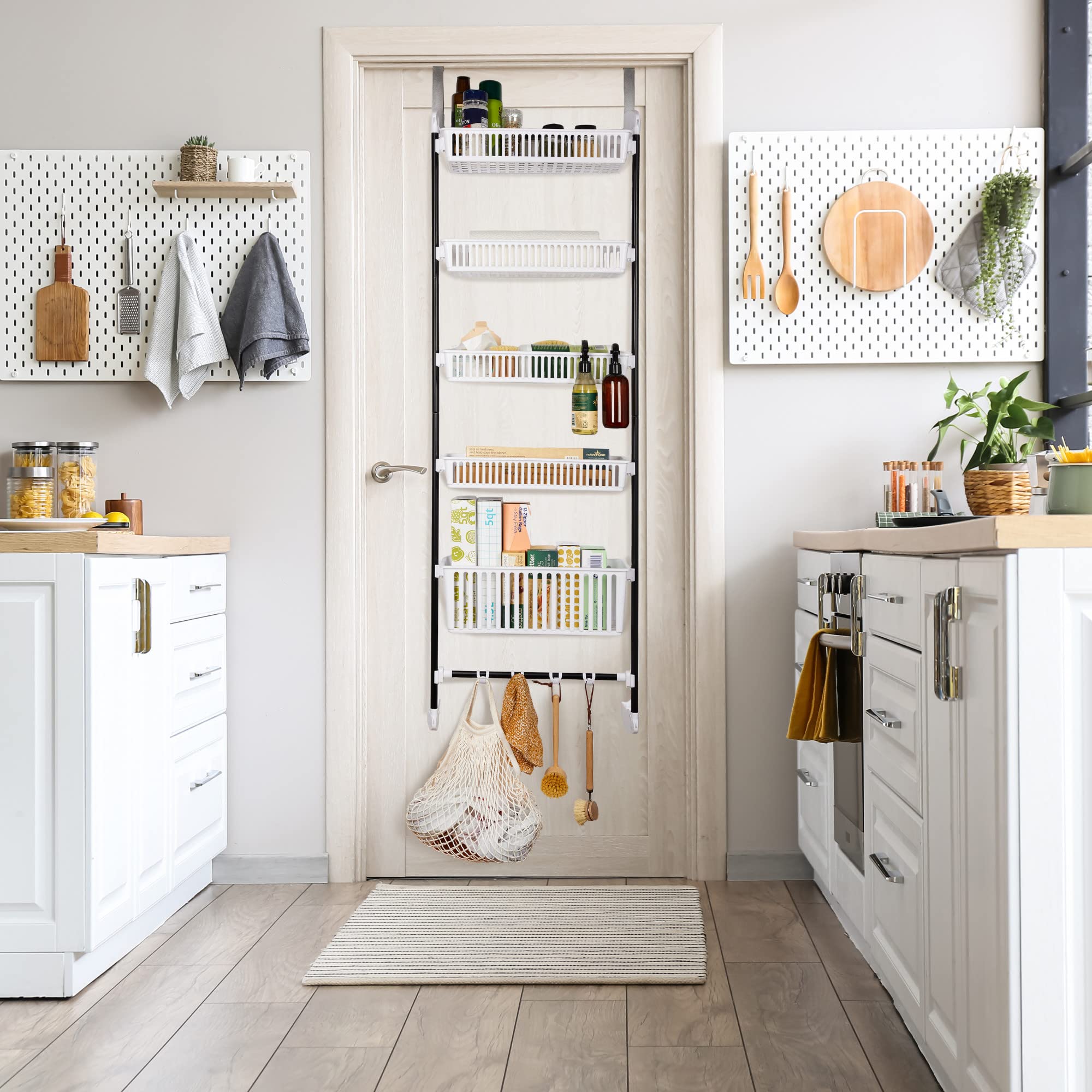 Household Essentials Household Essentials Over the Door Basket Storage Rack, White and Black
