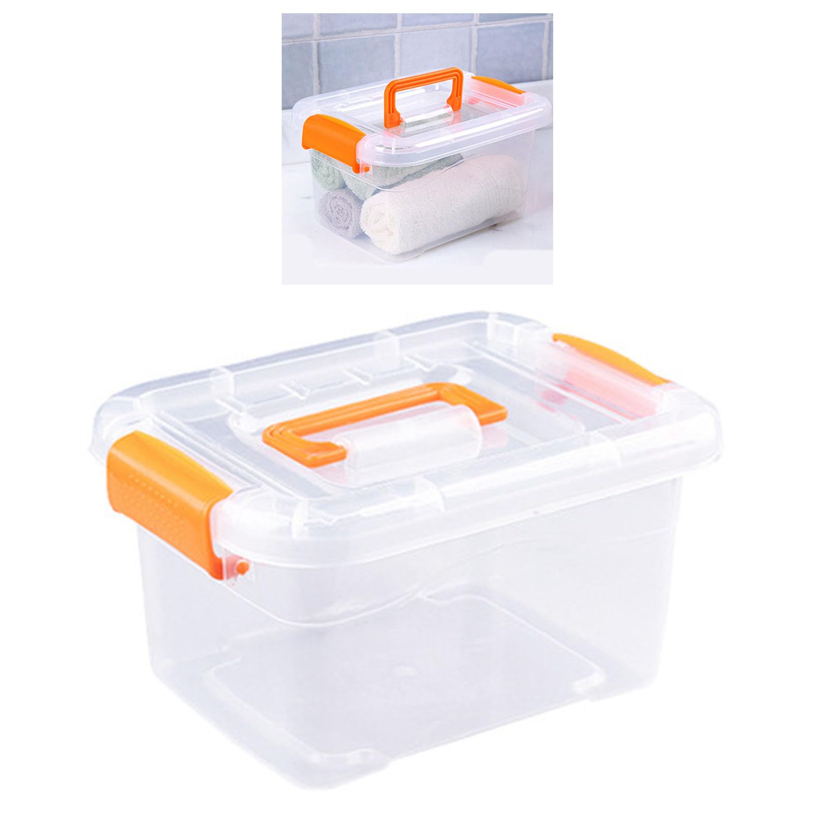 Rushbom Plastic Storage Bin with Latching Buckles Portable Handle Heavy Duty Clear Storage Container Box (L)