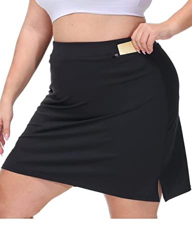 Hanna Nikole Womens Sports Skirts with Biker Shorts Active High Waisted Trip Golf Workout Skorts 18W Black