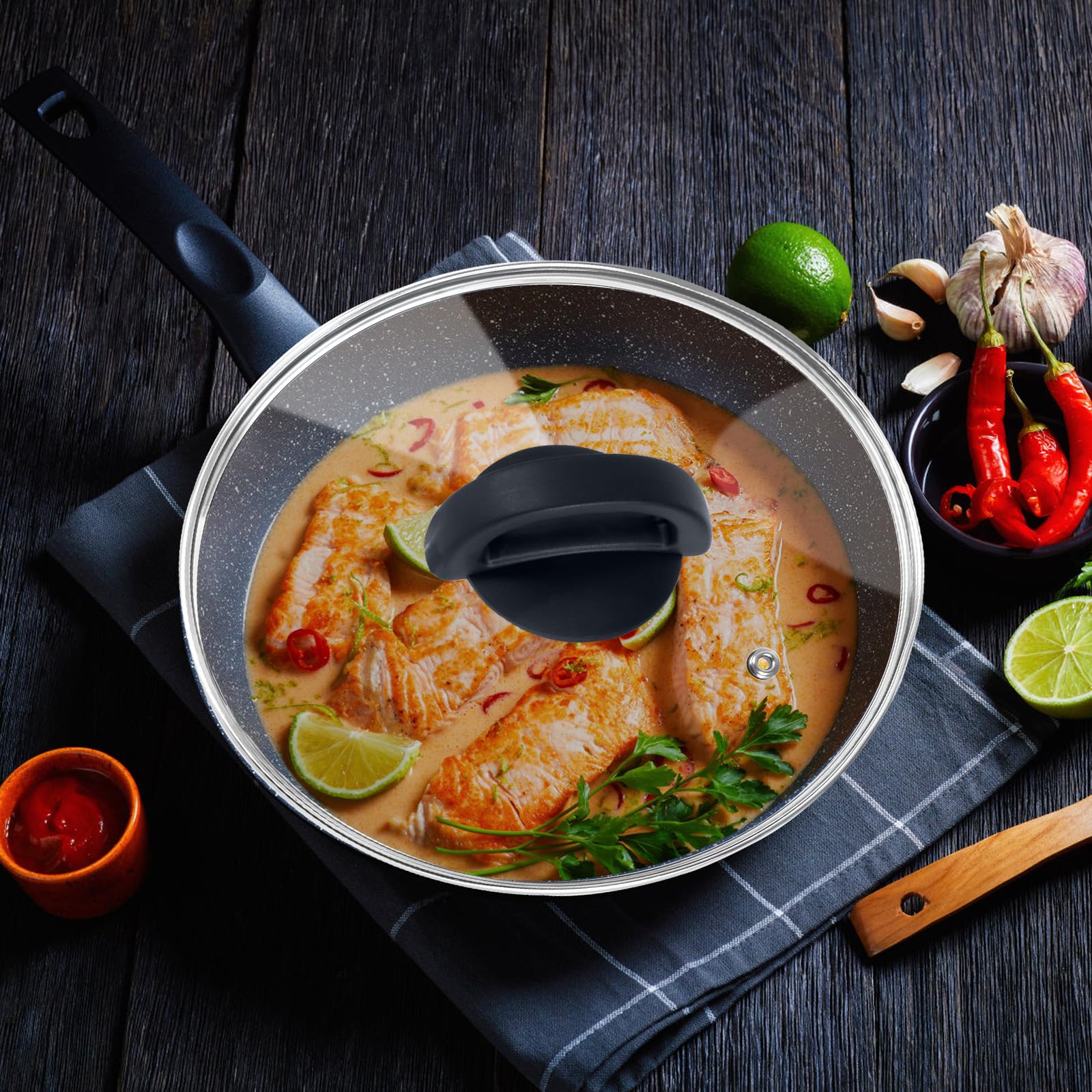 Tempered Glass Pan Lid, 10.5" Pot Lid with Heat Resistant Handle, Pan Cover for Frying Pan, Skillet, Cast Iron, Wok, Universal Cookware