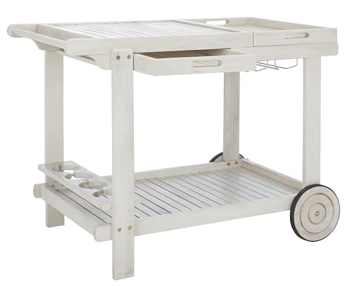 SAFAVIEH Outdoor Collection Orland White Washed Acacia Wood Slatted Tea Trolley