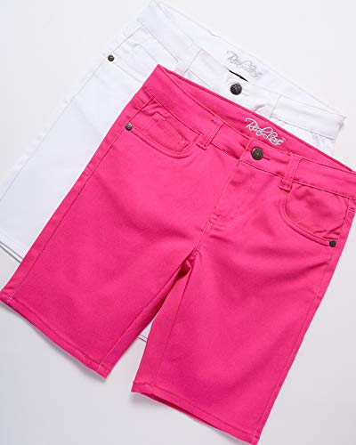 Real Love Girls' Shorts - Super Stretch Twill Bermuda Shorts (2 Pack), Size 14, White/Hot Pink