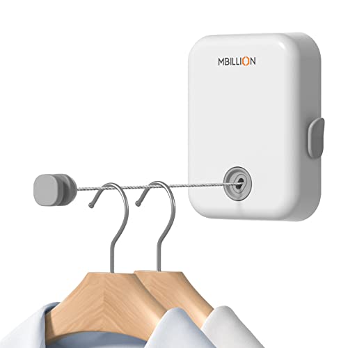 Mbillion Retractable Clothesline Indoor Outdoor,Heavy Duty Clothes Drying Laundry Line Retracting Hanging Clothes Line with Lock to Prevent Sagging White