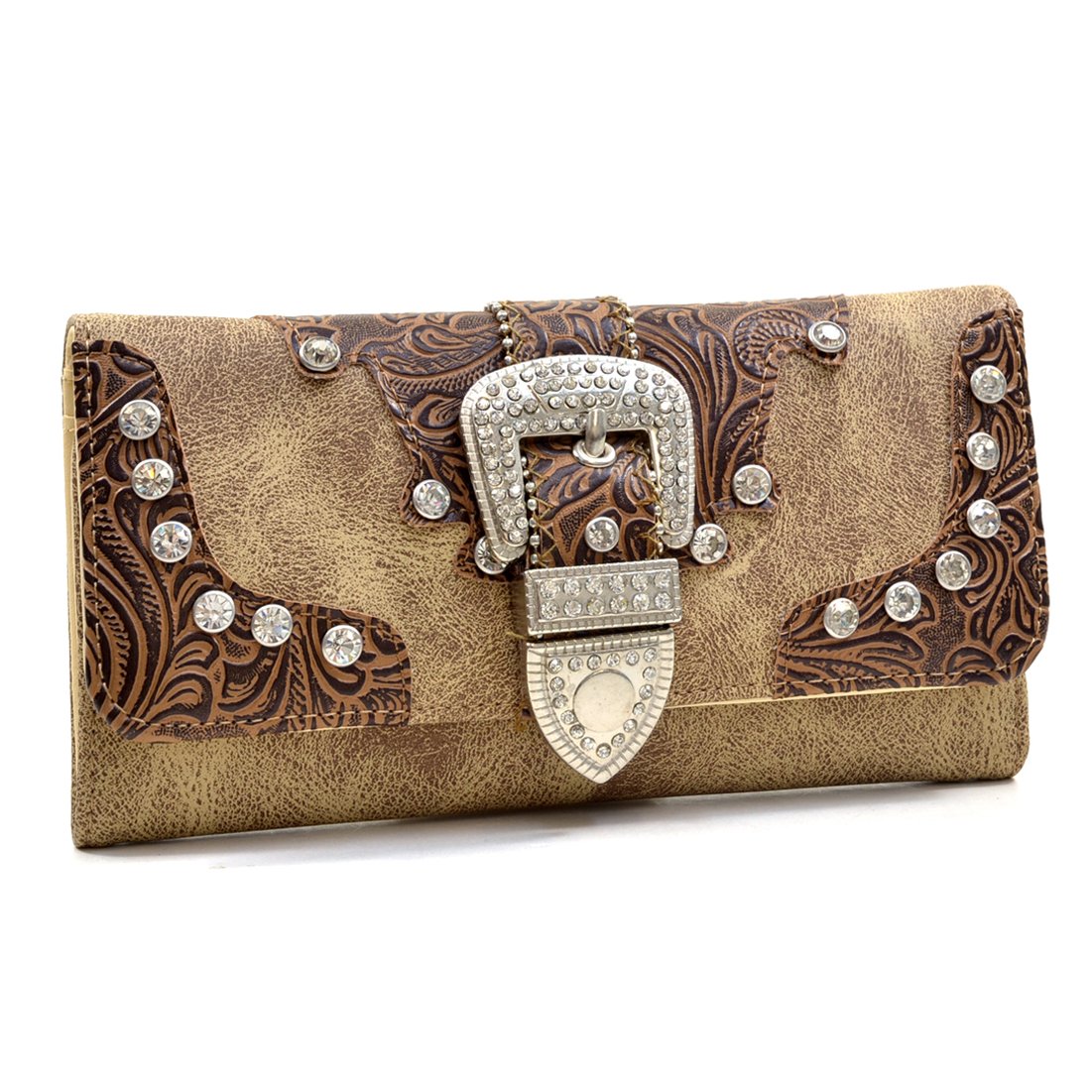 Way2Culture Western Rhinestone Bling Buckle Wallet - Black Leopard