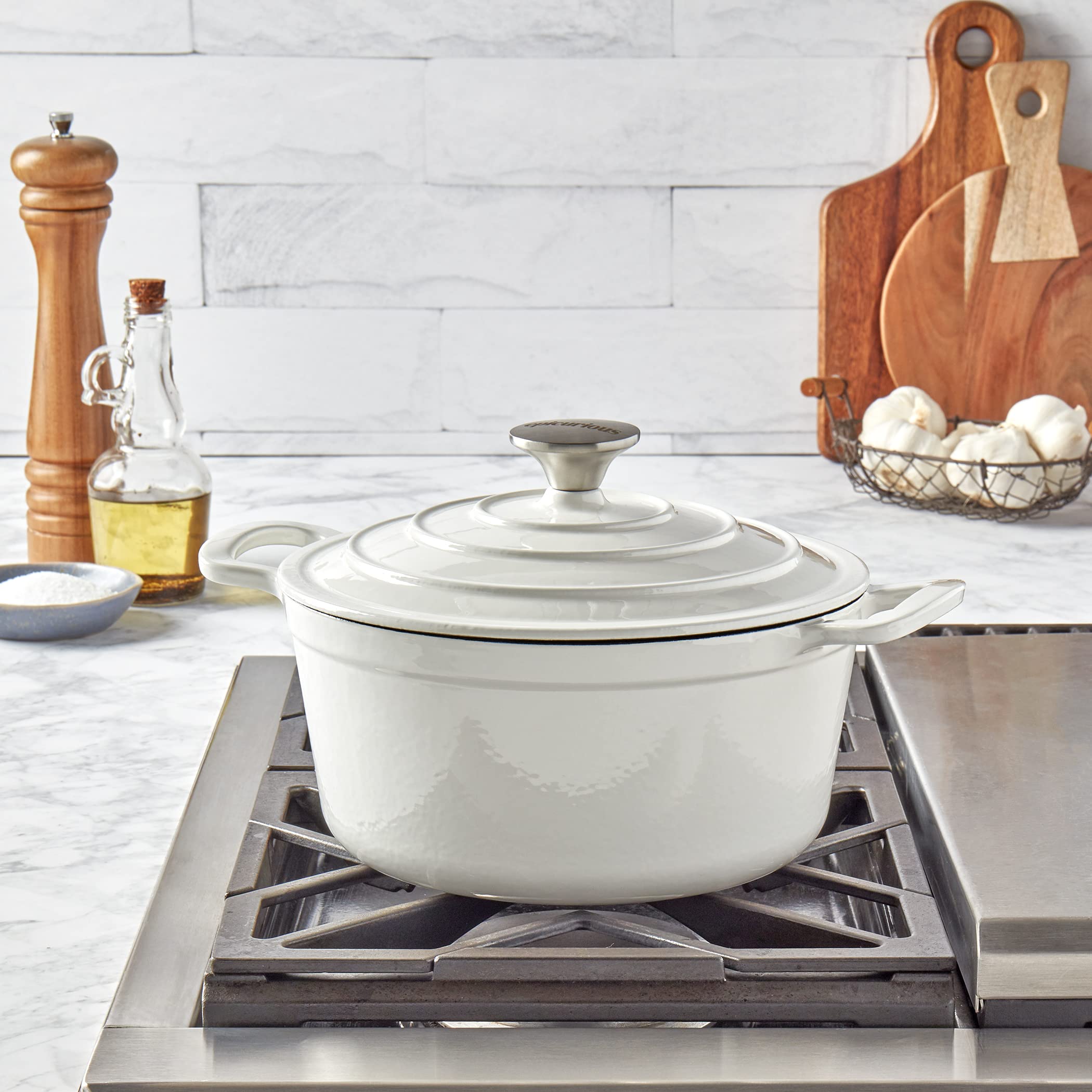 Epicurious Cookware Collection- Enameled Cast Iron Covered Dutch Oven, 6 Quart Dutch Oven Blue