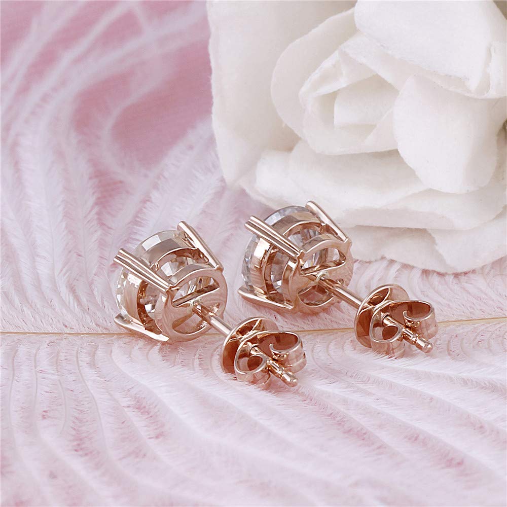 DovEggs Solid 14K Rose Gold 2ct 6.5mm G-H-I Color Heart Arrows Cut Moissanite Stud Earrings Push Back for Women