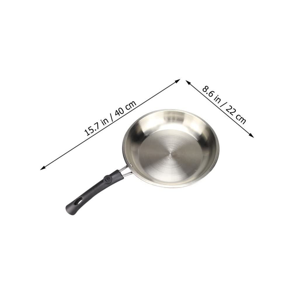 FOMIYES Kitchen Frying Pan Stainless Steel Non- Stick Frying Pan Steel Skillet Wok Kitchenware for Cooking 22cm (Silver)