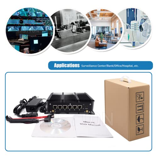 HISTTON Fanless PC, Firewall Appliance, Core i5-8265U DDR4 16GB RAM 512GB SSD 1TB HDD, 6 x 2.5GbE Ethernet for Network Gateway Router, Support AES-NI, OPNsense, Ubuntu, ClearOS, RJ45/DB9COM, WiFi