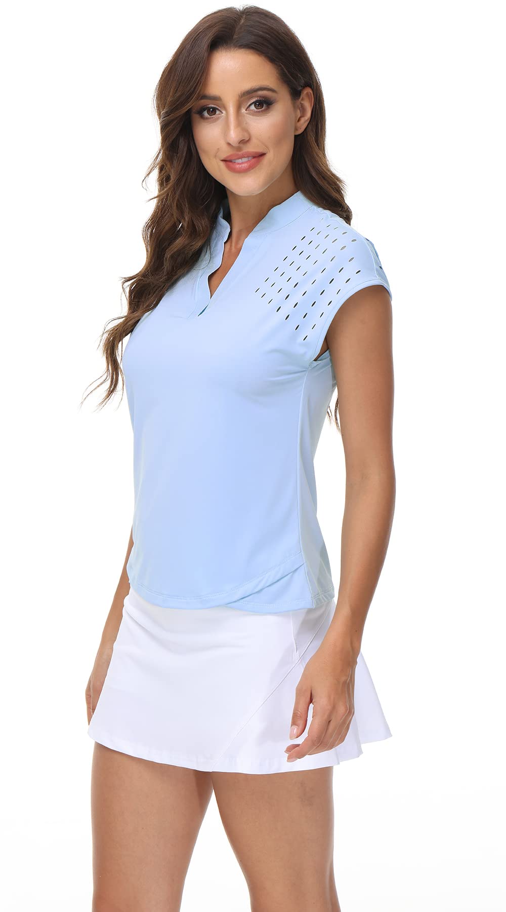 DOTIN Womens 2 Pack Golf Polo Shirts Short Sleeve V Neck Collared Quick Dry Tennis Sports Shirts Workout Tops
