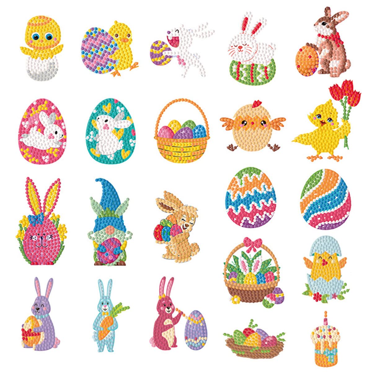 FLYSONG 5D DIY Diamond Art Kits for Kids,24 PCS Diamond Art Stickers Cute Animals Gift for Beginners Children Handmade Digital Gem Paint by Number Kits (Easter Eggs)