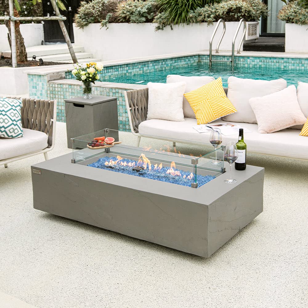 Elementi Plus Colorado Natural Gas Fire Pit for Outside Outdoor Fire Pit Table Smokeless Firepit Concrete Rectangular Fire Table Patio Heater Fireplace 60000 BTUs - Sunlight Yellow, 55.9 x 31.9 Inches