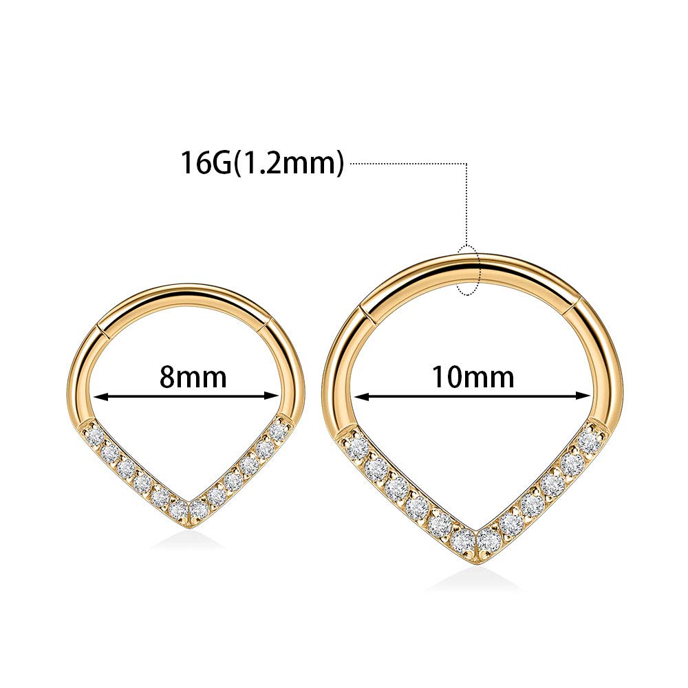 FUNLMO Septum Rings 16G Nose Rings 8mm Septum Jewelry Surgical Steel Hinged Segment Ring Gold Daith Earrings Septum Clicker Rook Helix Piercing Jewelry