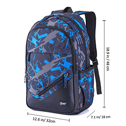 Ozmego Boys School Backpacks Midlle School College Bookbag for Teens Boys Girls (Camo Blue)