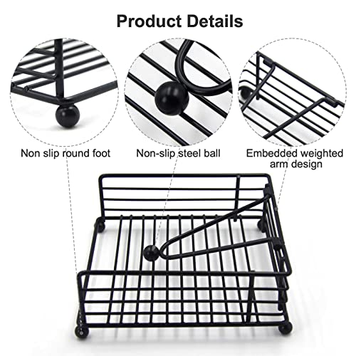 Napkin Holder for Table, Simple Design Black Iron Napkin Holder, Napkin Holders for Paper Napkins, Elegant Flat Paper Napkin Holder for Table, Kitchen, Countertops & Outdoor Tables,Line 7”x 7”