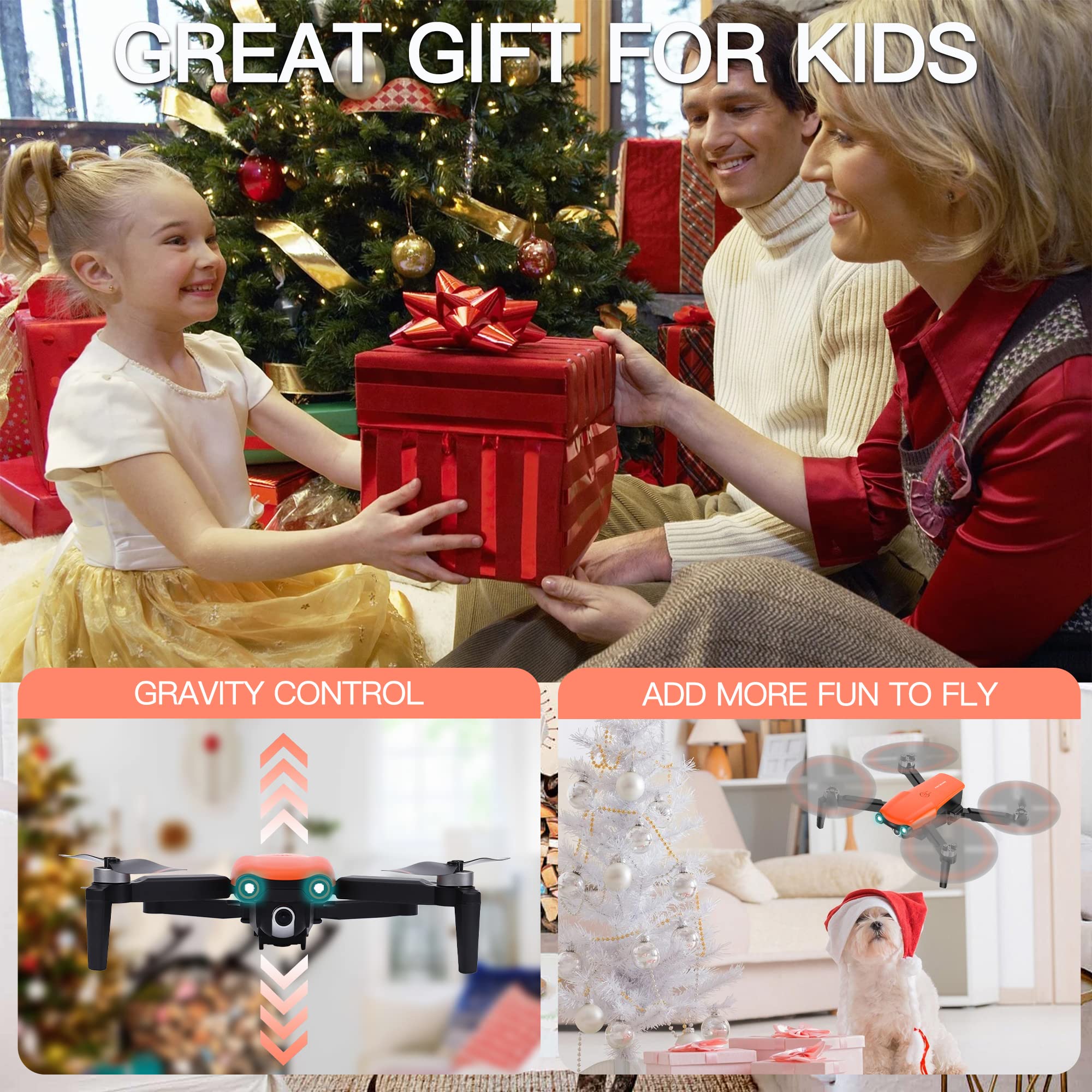 Drone with Camera for Adults, 2K Foldable Drones for Beginners, RC Drone Toys Gifts with Brushless Motor, RC Quadcopter Circle Fly Follow Me Gesture Control