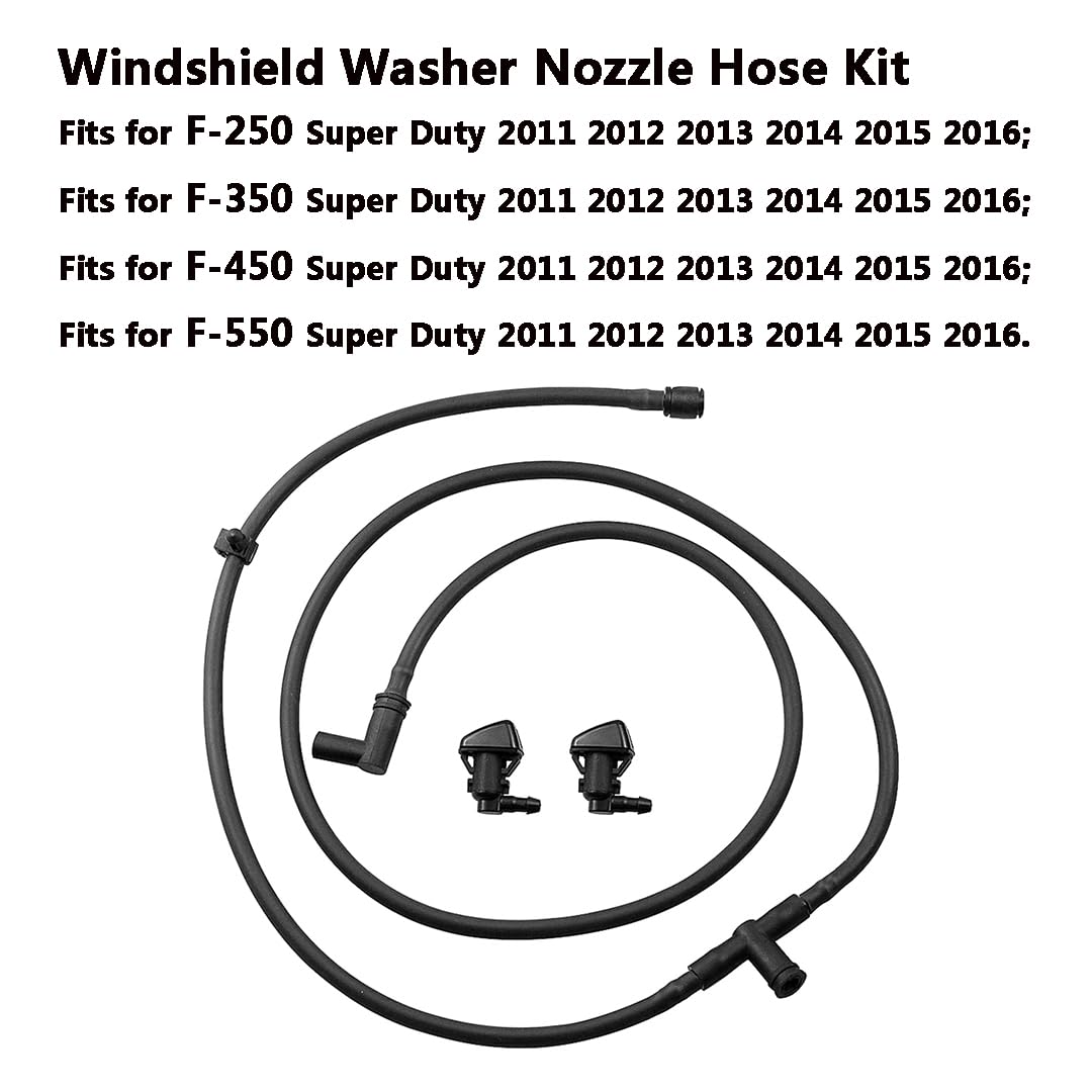 for Ford Super Duty Windshield Washer Nozzle Hose Kit, Compatible with Ford Super Duty F250 F350 F450 2011 2012 2013 2014 2015 2016, BC3Z-17K605-B Washer Hose + BC3Z-17603-A Washer Nozzle Jets