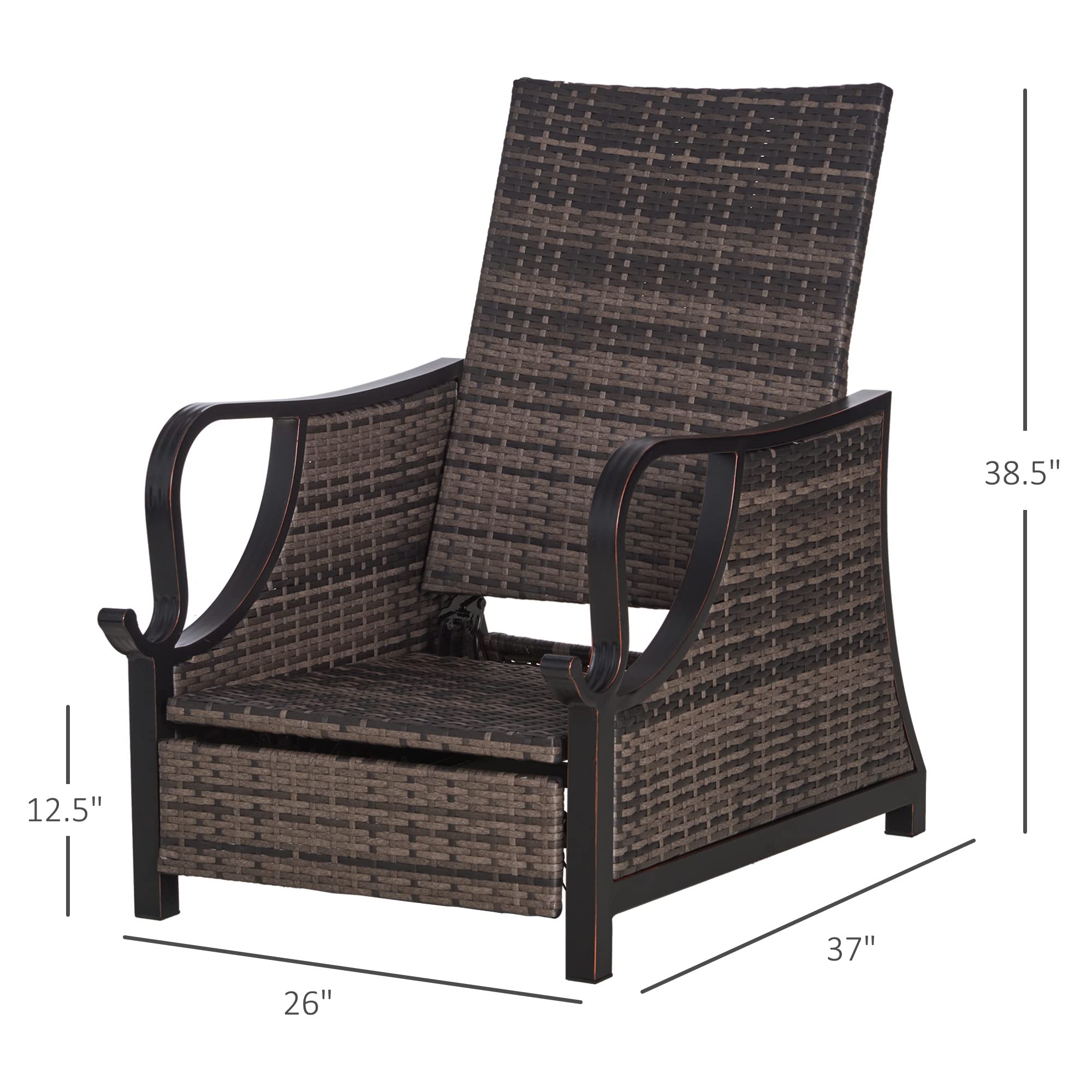 Outsunny Outdoor Recliner Chair with Cushion, Rust-Resistant Aluminum Frames PE Wicker Patio Lounge Chaise Chair with Adjustable Reclining Backrest and Footrest, Pillow, Red